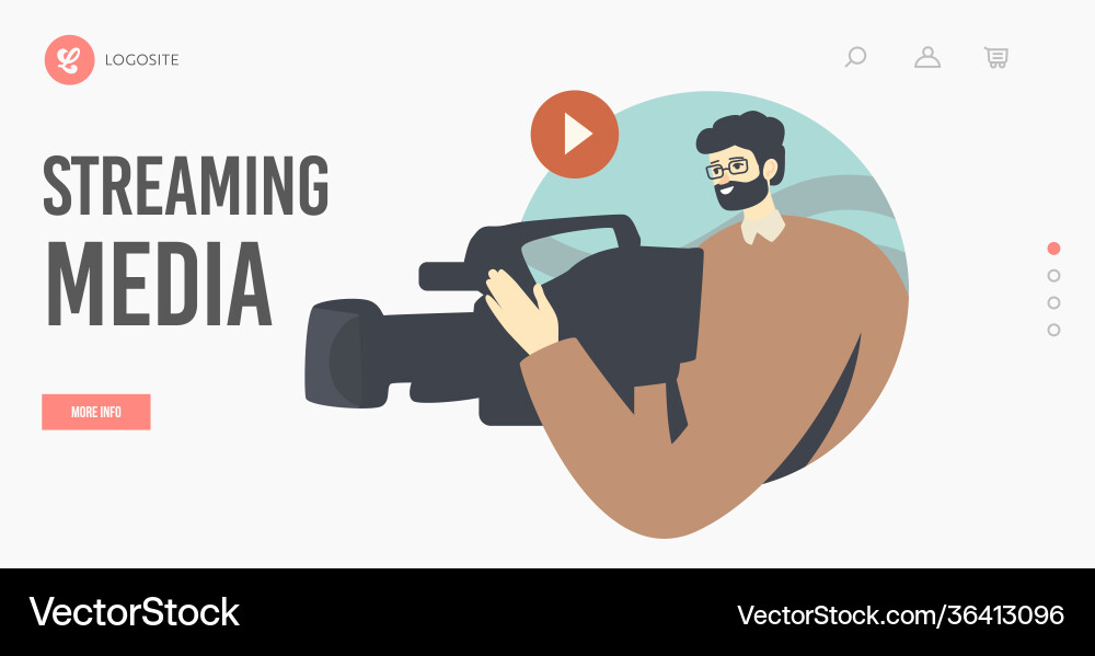 Streaming media landing page template cameraman Vector Image