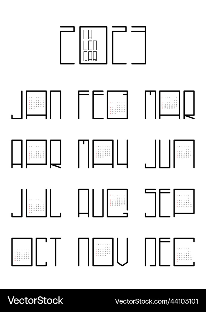 2023 printable monthly calendar template design Vector Image