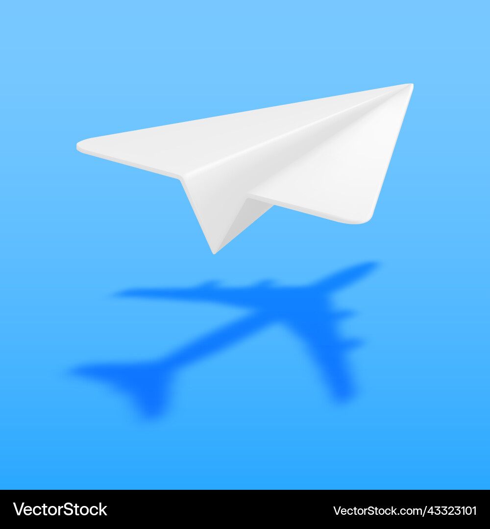 3d white paper plane casting shadow of airplane Vector Image