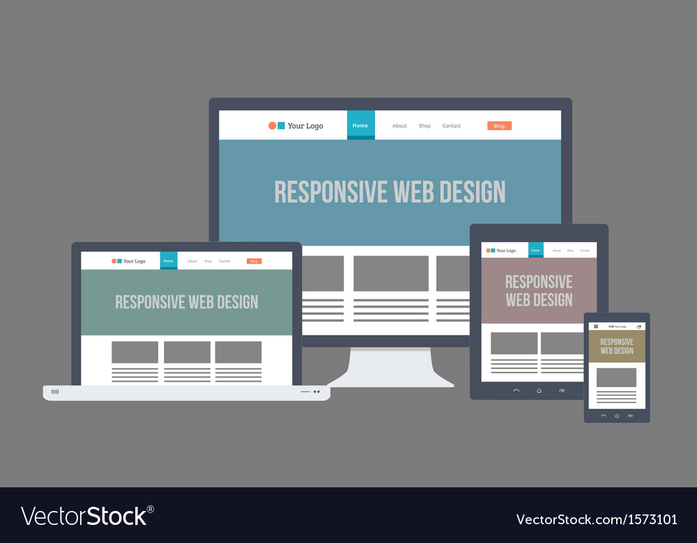 Flat responsive website design Royalty Free Vector Image