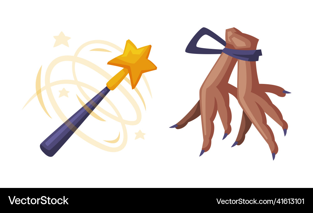 Magic wand and chicken feet witchcraft attributes Vector Image