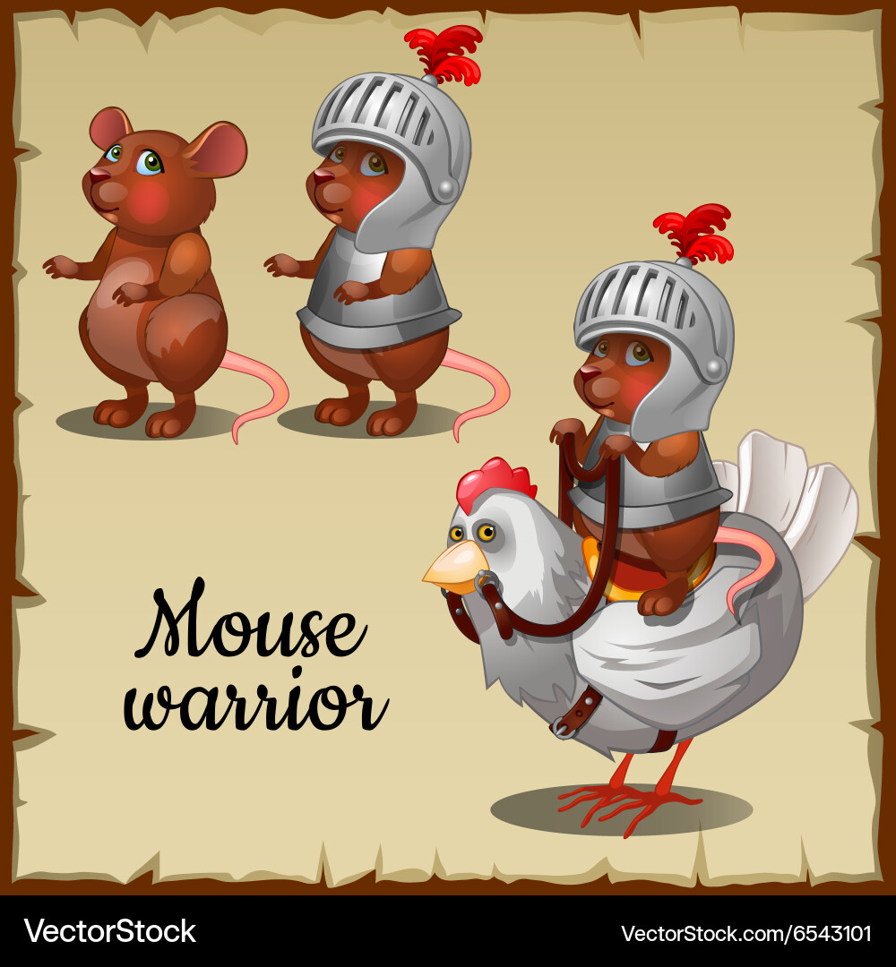 Mouse in steel armor on the chicken Royalty Free Vector