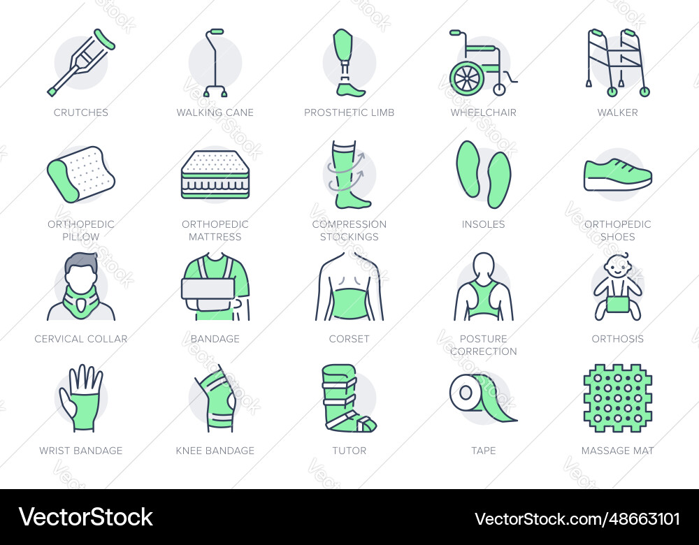 Orthopedic equipment line icons Royalty Free Vector Image