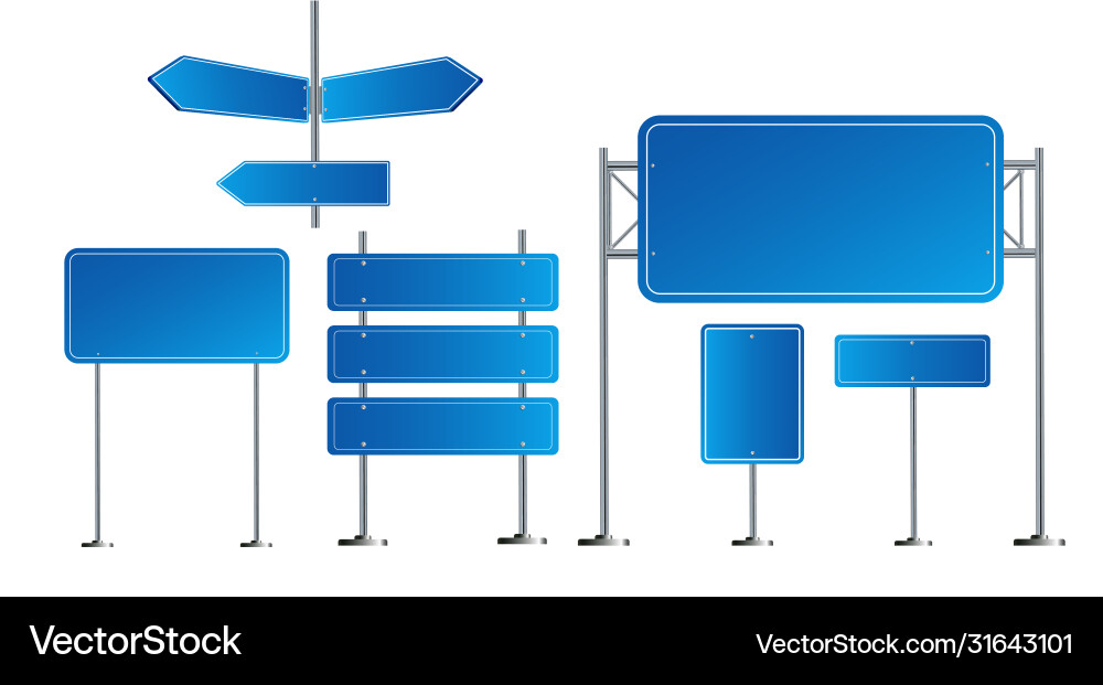 Road blue traffic signs set blank board Royalty Free Vector