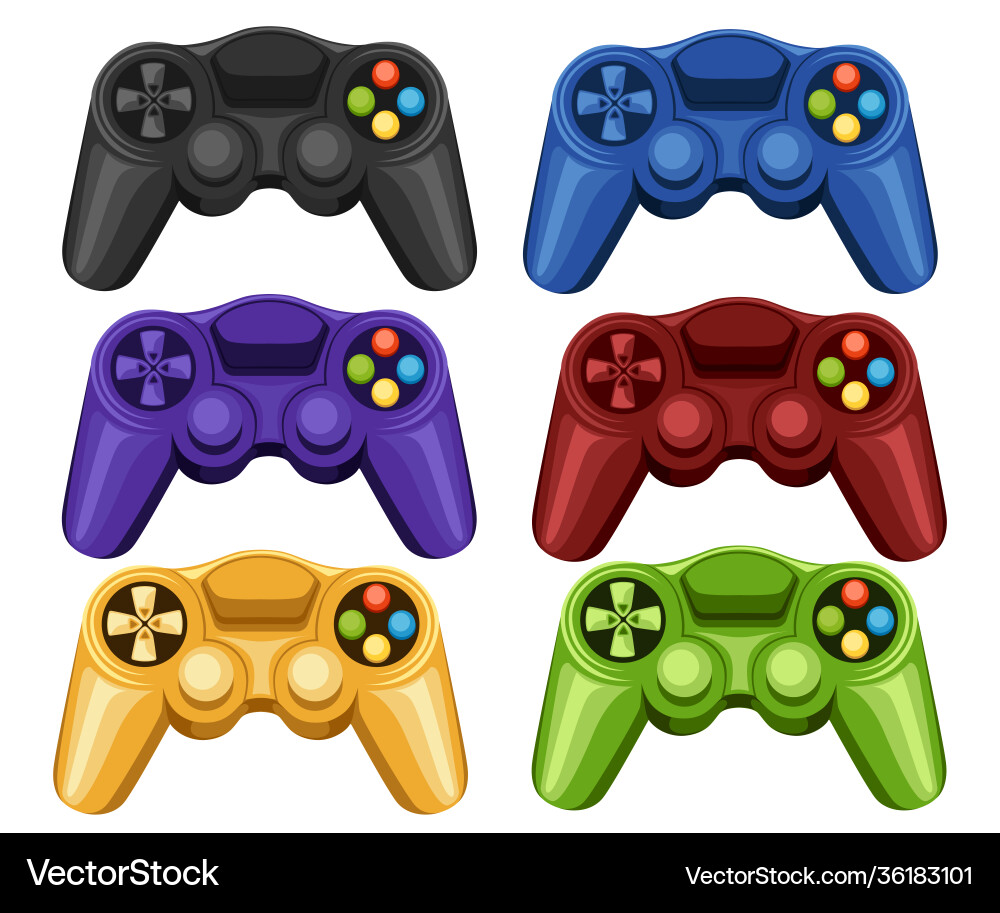 Set colorful wireless game pads video game Vector Image