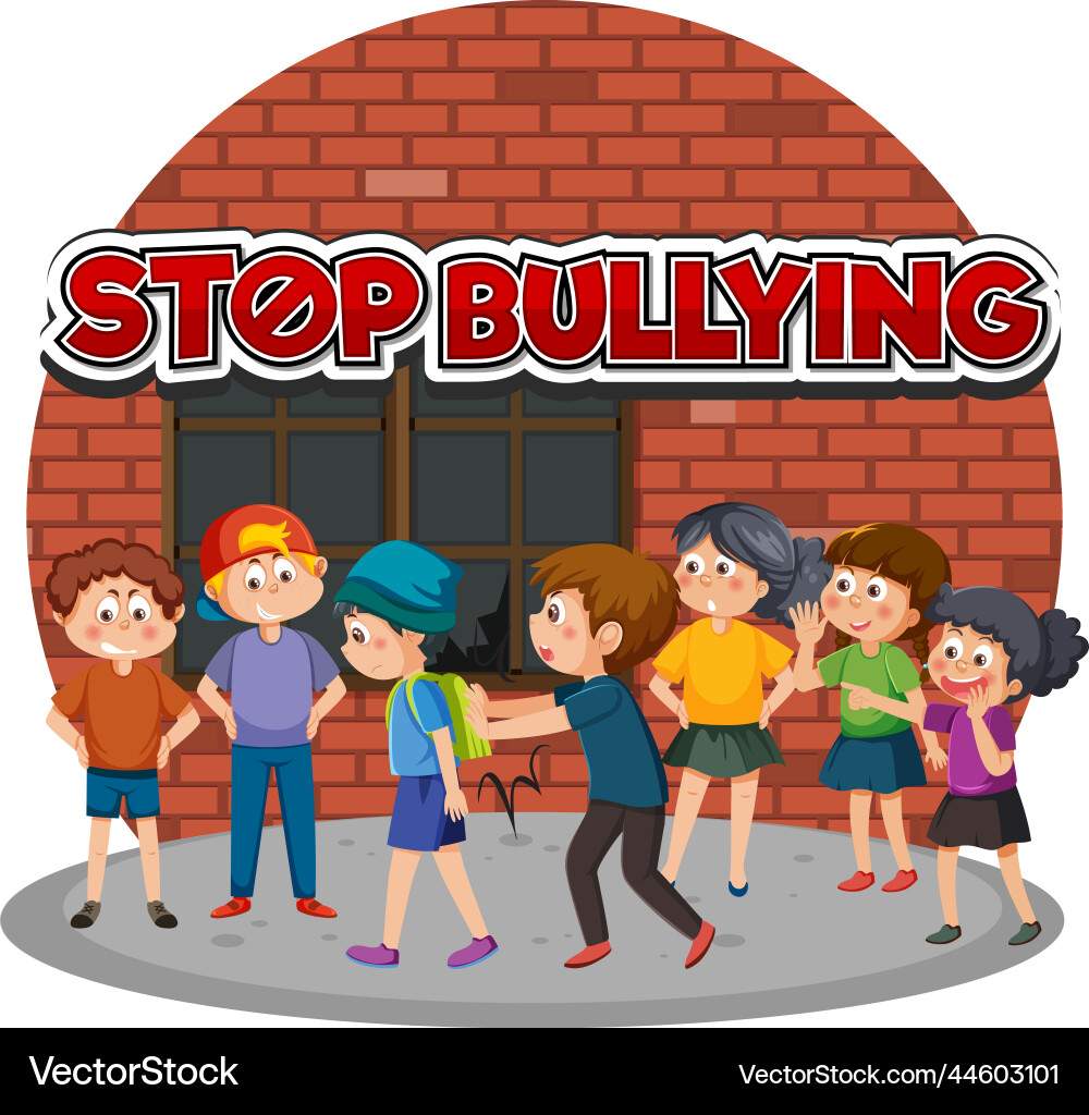 Stop bullying text with cartoon character Vector Image