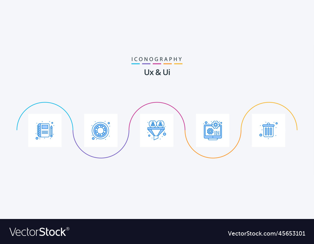Ux and ui blue 5 icon pack including dustbin Vector Image