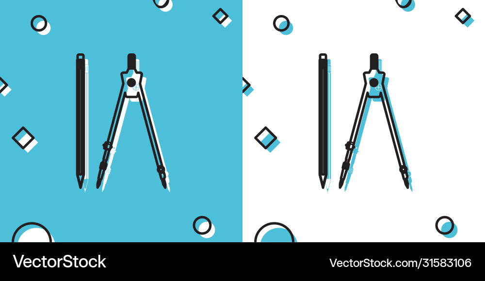 Black drawing compass and pencil with eraser icon Vector Image