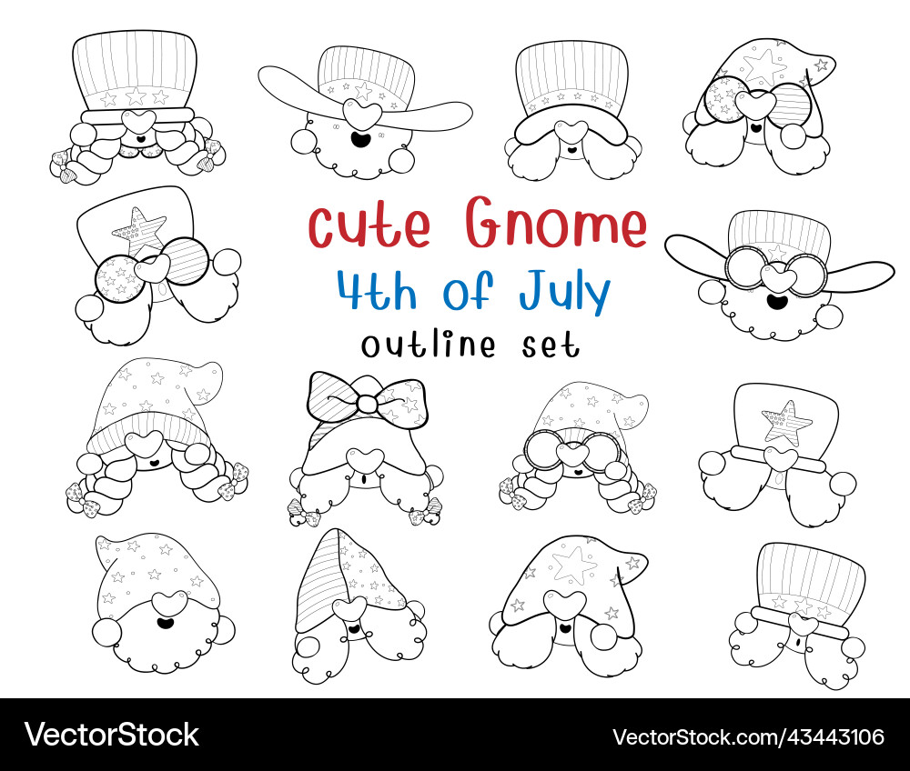 Cute gnome head faceless cartoon outline Vector Image