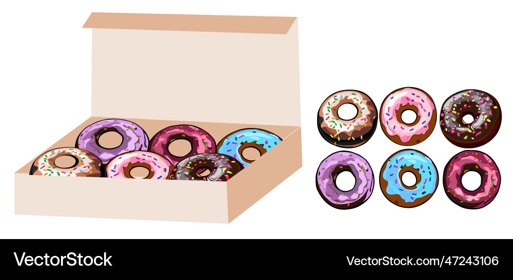 Donuts in box glazed with colorful sugar Vector Image