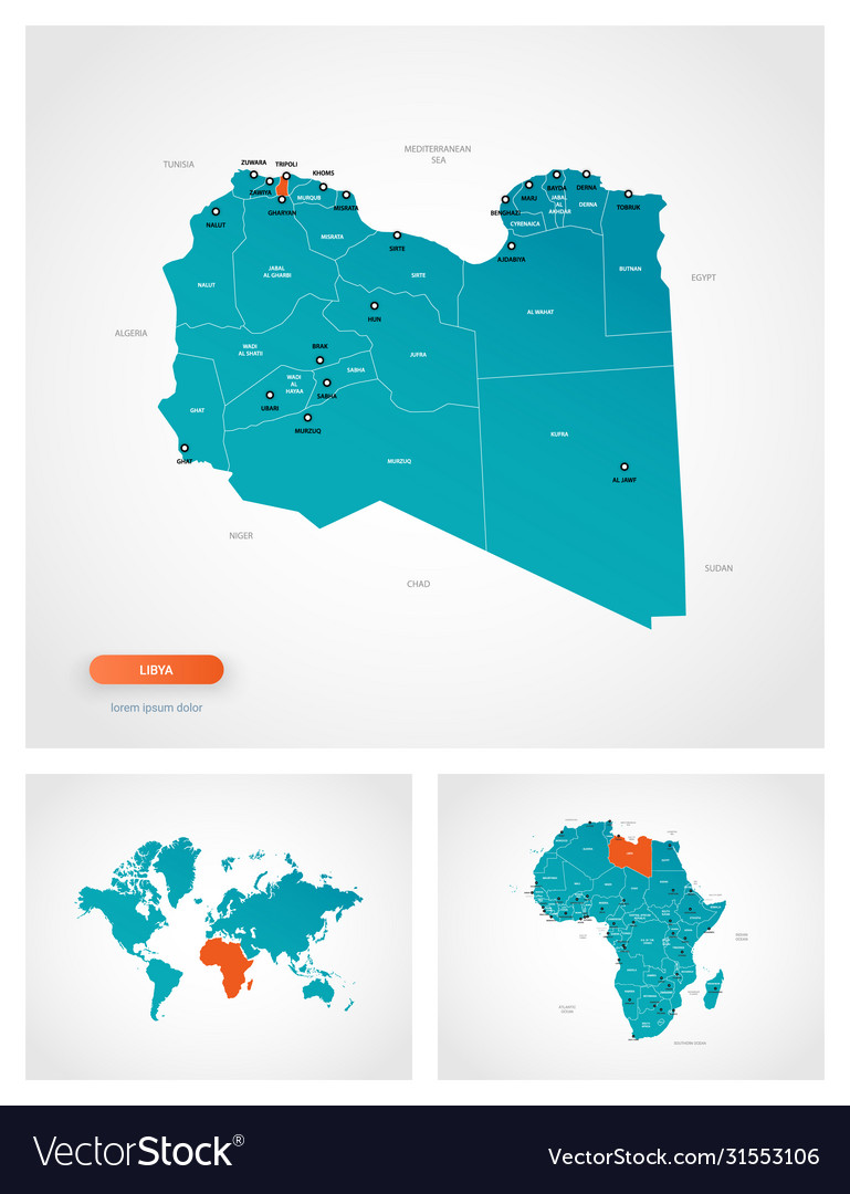 Editable template map libya with marks Royalty Free Vector