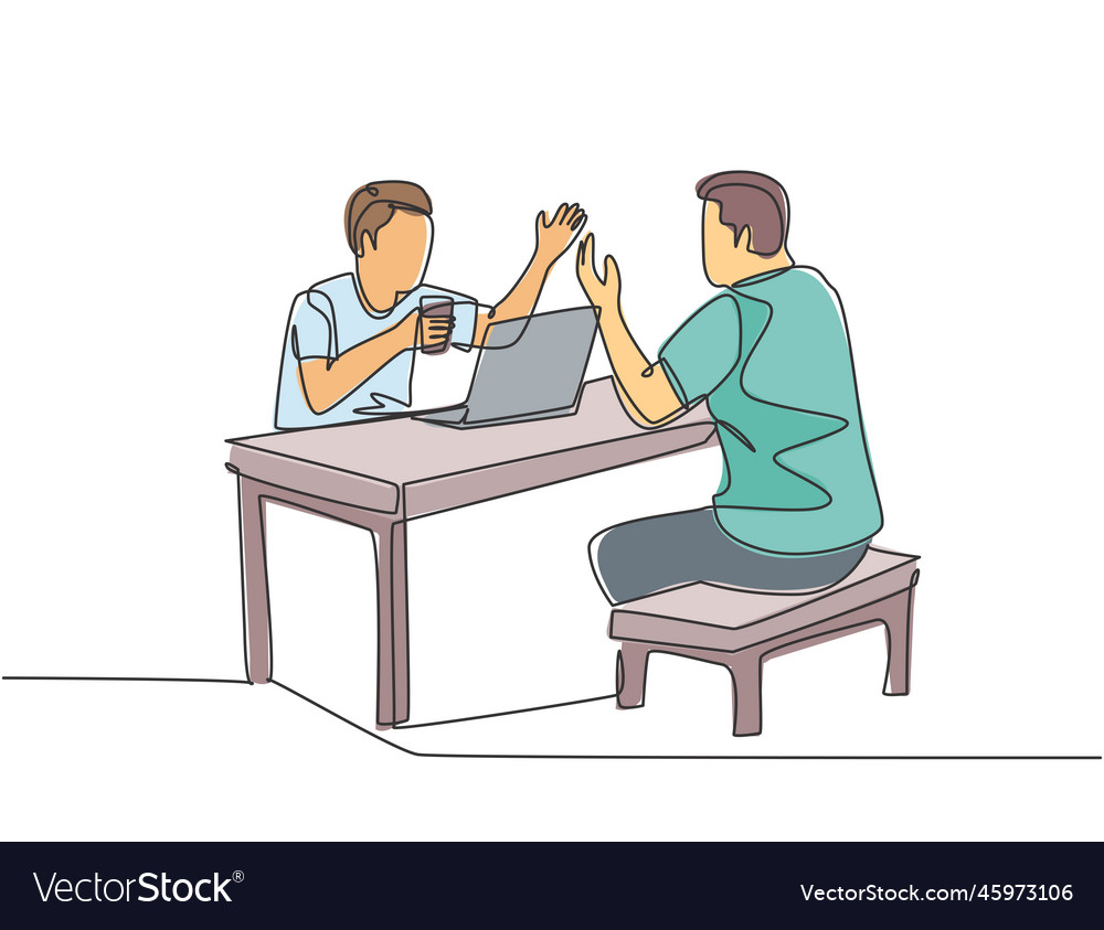 One continuous line drawing of young happy Vector Image