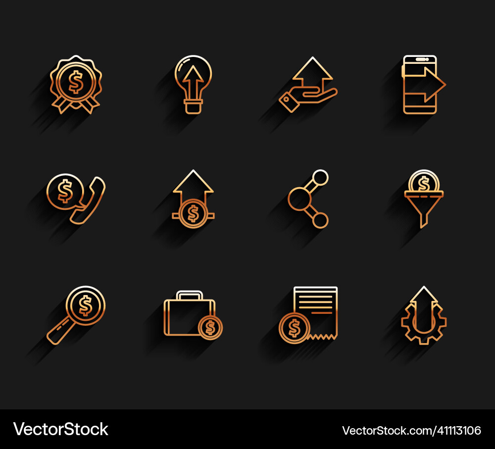 Set line magnifying glass and dollar briefcase Vector Image