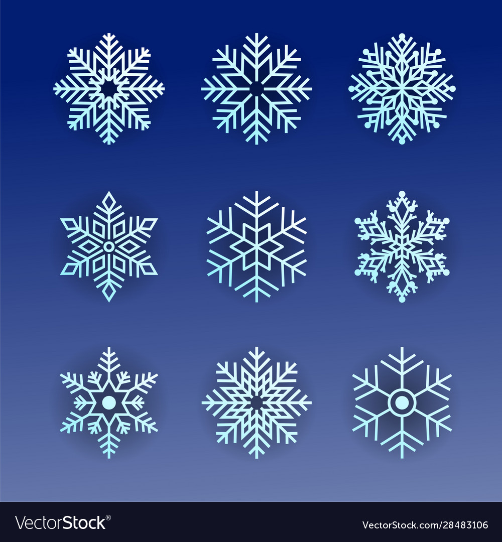 Set nine snowflakes Royalty Free Vector Image - VectorStock