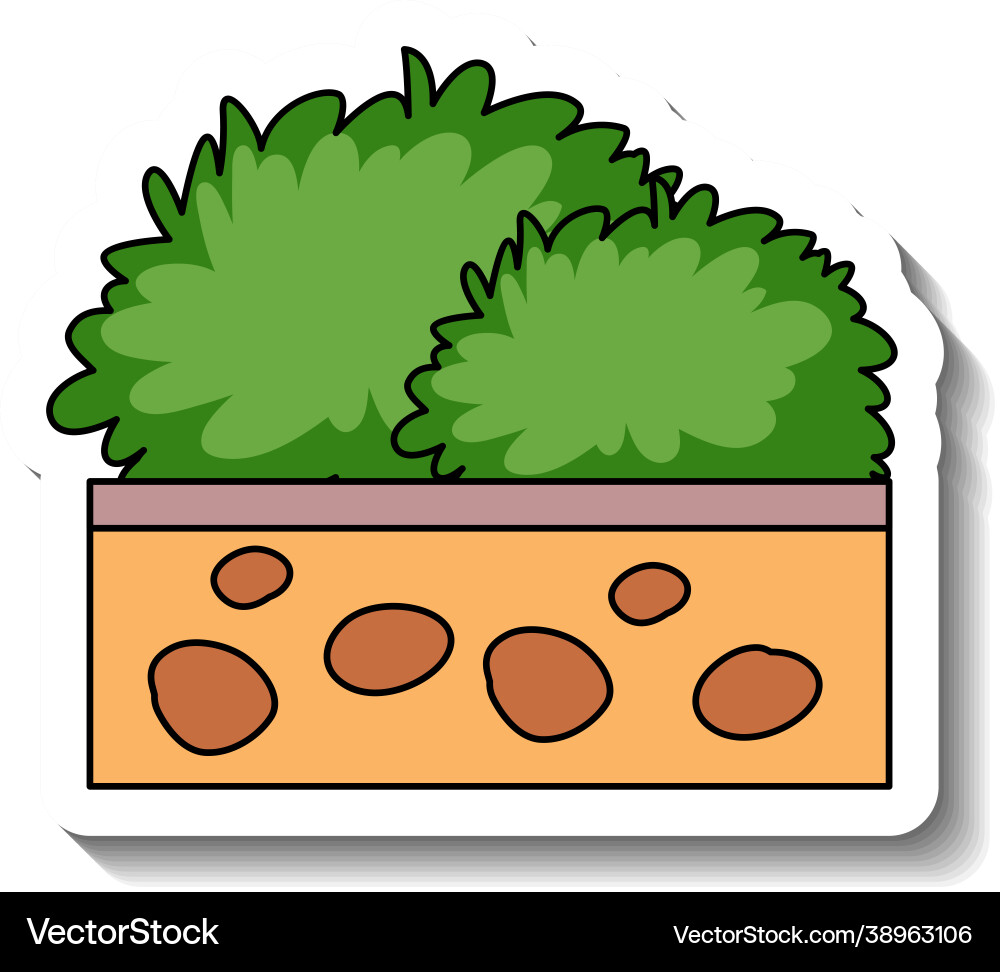 Sticker template with bush in pot isolated Vector Image