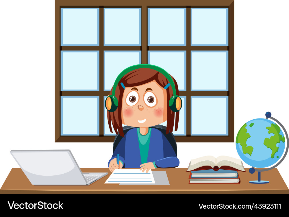 A girl sitting in front of computer Royalty Free Vector
