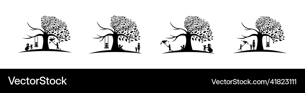 Children and mothers play under the tree Vector Image
