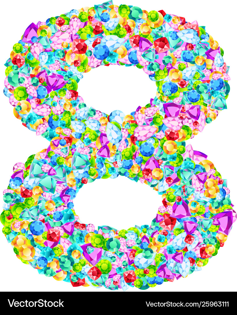 Colorful gem stones font numeral 8 Royalty Free Vector Image