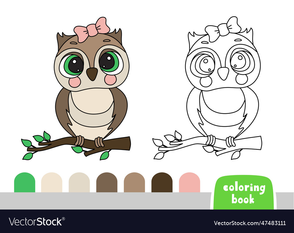 Coloring book for kids owl page for books Vector Image