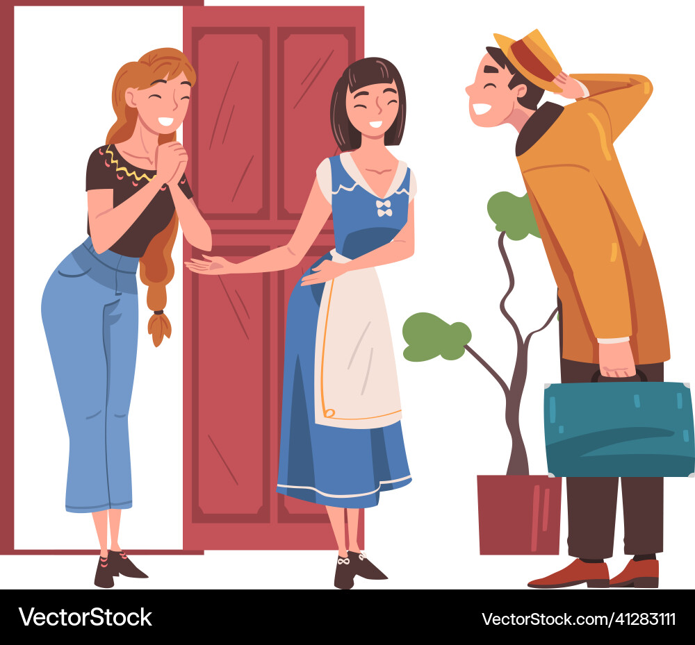 Happy man character coming back and returning home