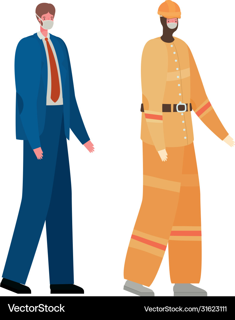 Male constructer and businessman with masks Vector Image
