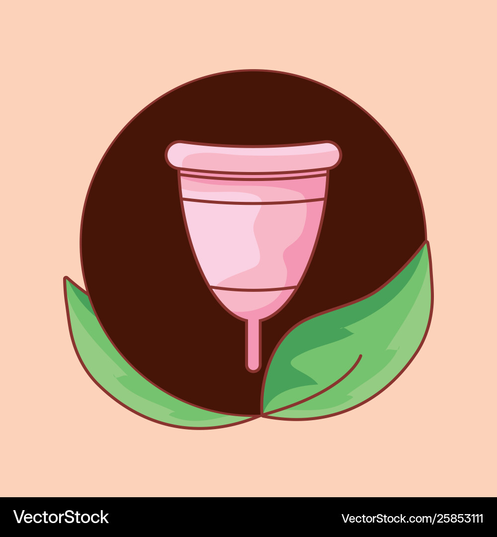 Menstrual cup female in frame circular with leafs Vector Image