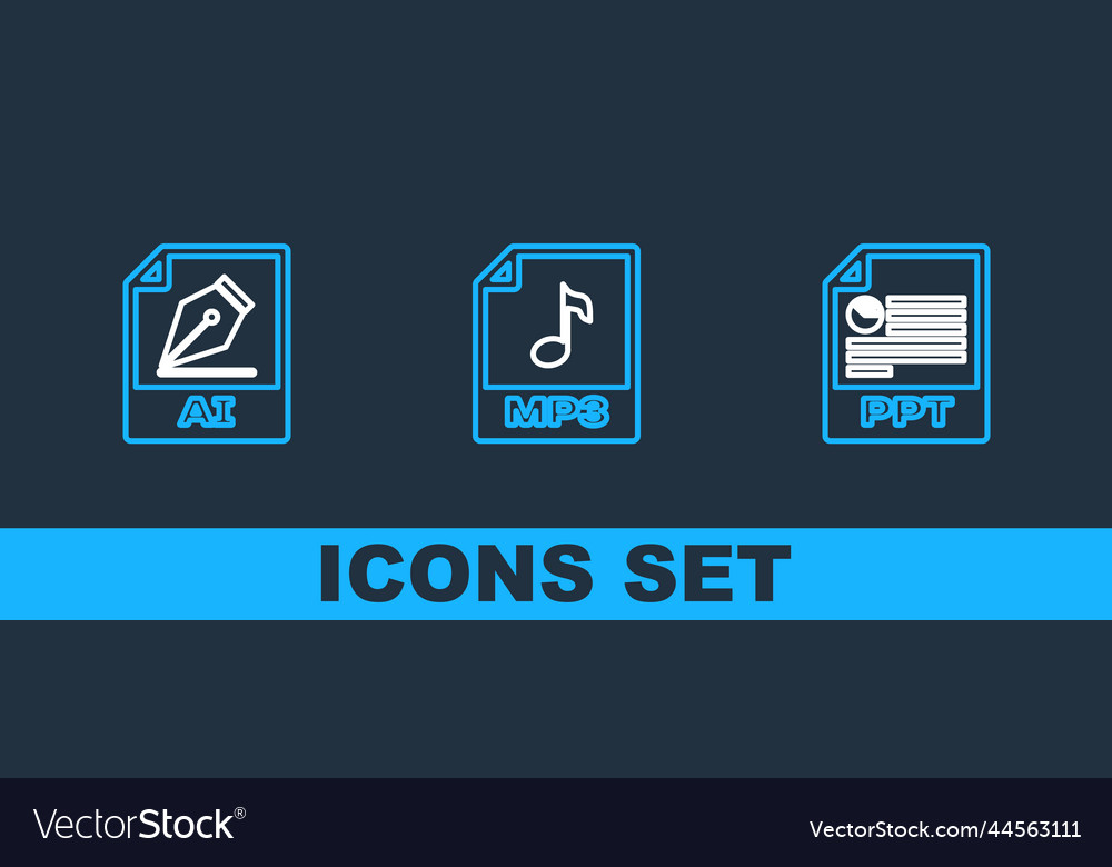 Set line ppt file document ai and mp3 icon Vector Image