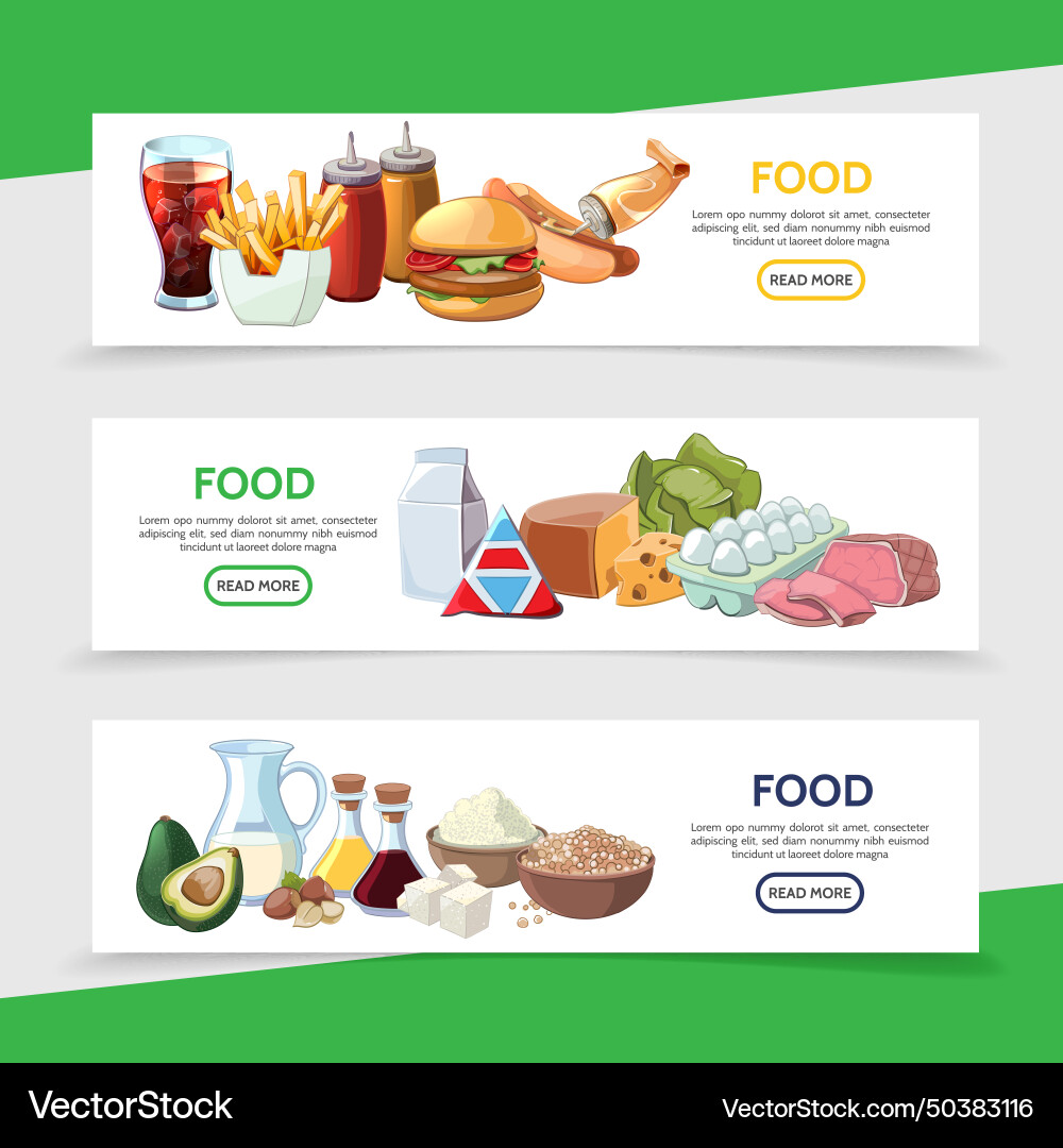 Cartoon food horizontal banners Royalty Free Vector Image
