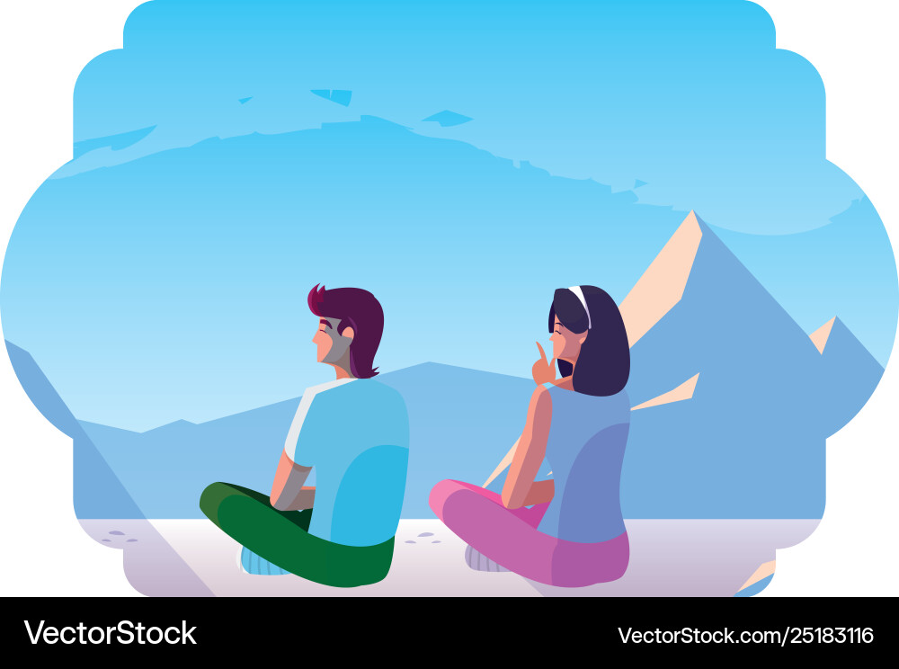 Couple contemplating horizon in snowscape scene Vector Image