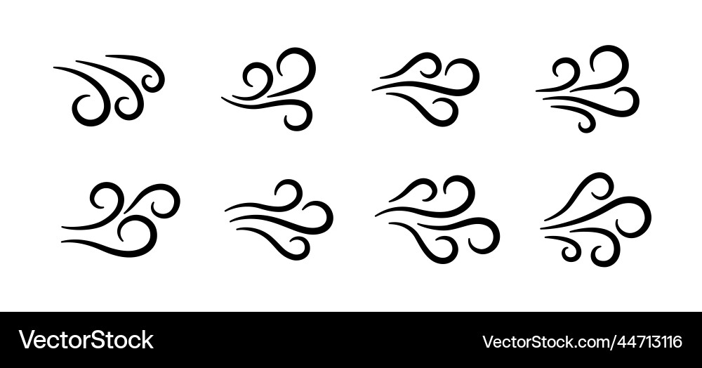 Hand drawn wind air flow icon set free breath Vector Image