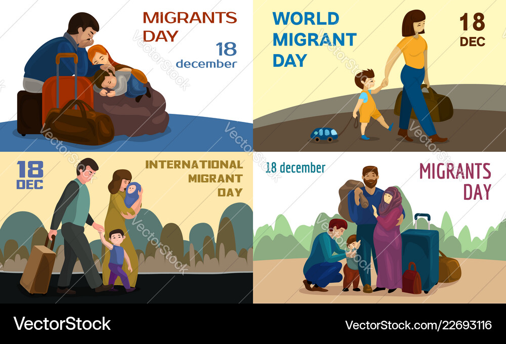 Migrant banner set cartoon style Royalty Free Vector Image