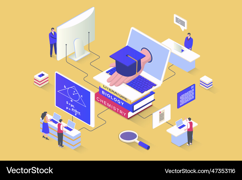Online education concept in 3d isometric design Vector Image