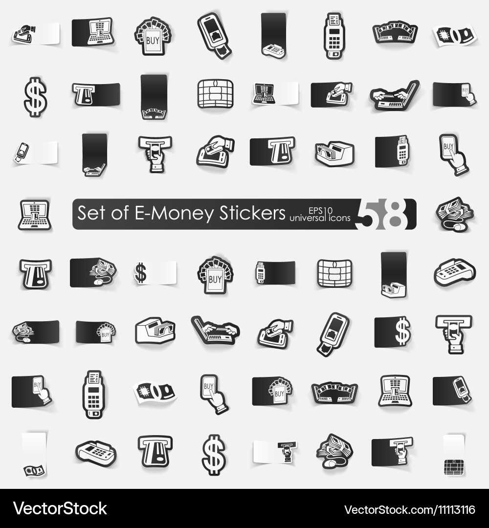 Set of e-money stickers Royalty Free Vector Image