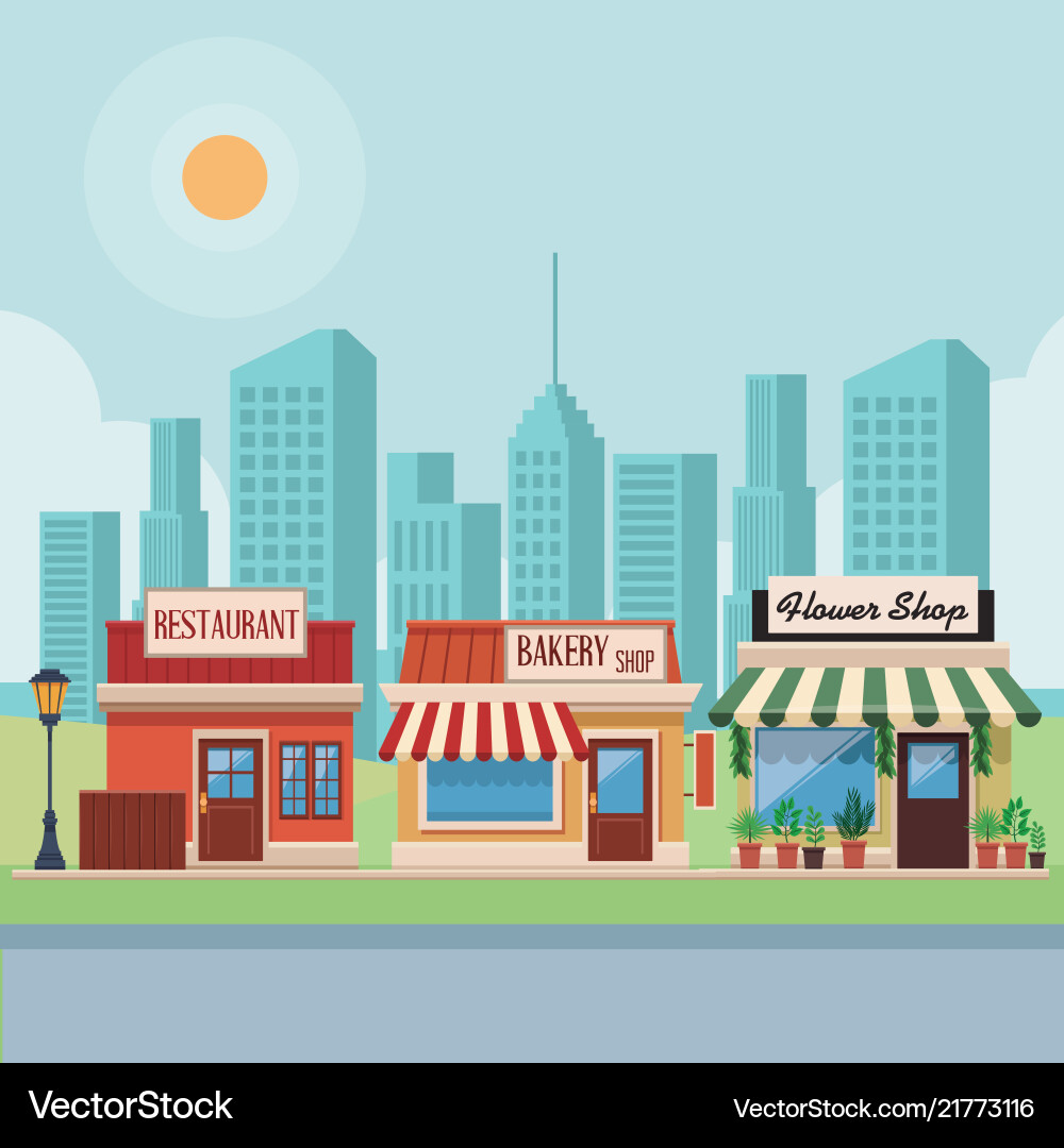 Stores at city scenery Royalty Free Vector Image