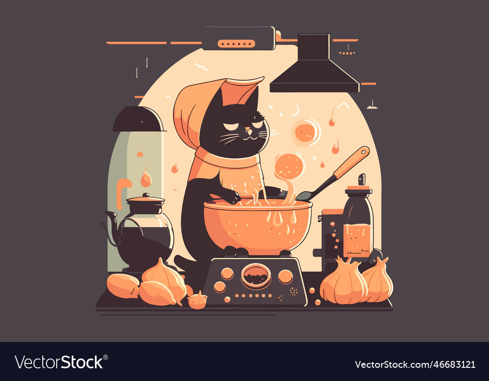 Cat cooking Royalty Free Vector Image - VectorStock