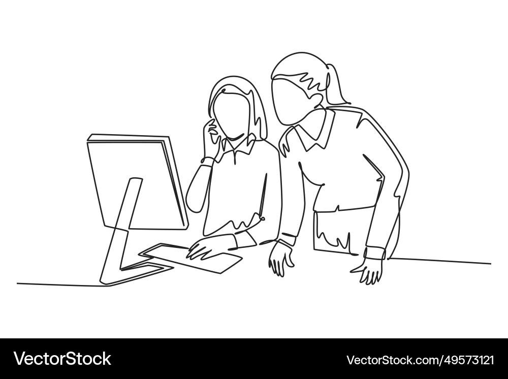 Continuous one line drawing of two young female Vector Image