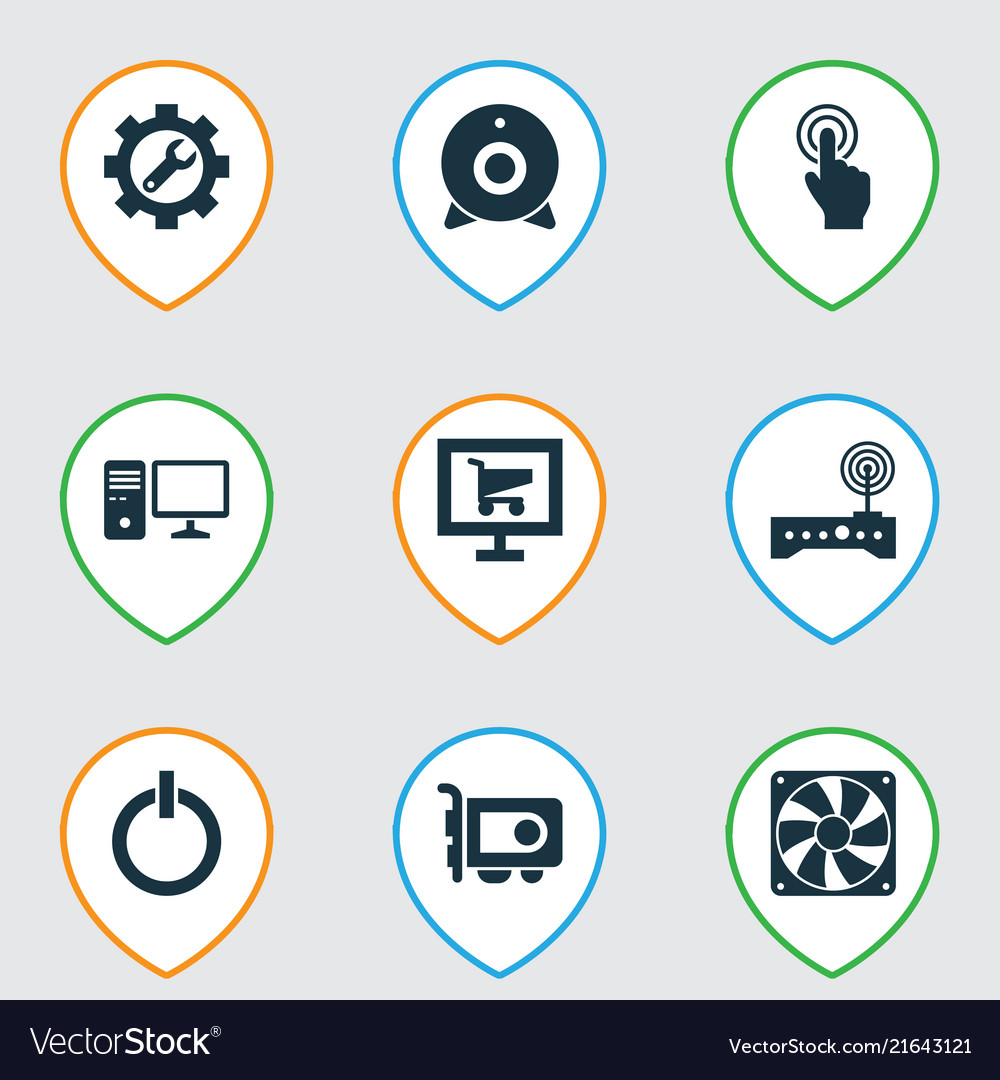 Device icons set with start button software Vector Image