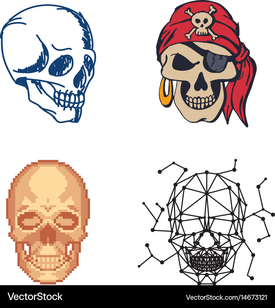 Different style skulls faces Royalty Free Vector Image