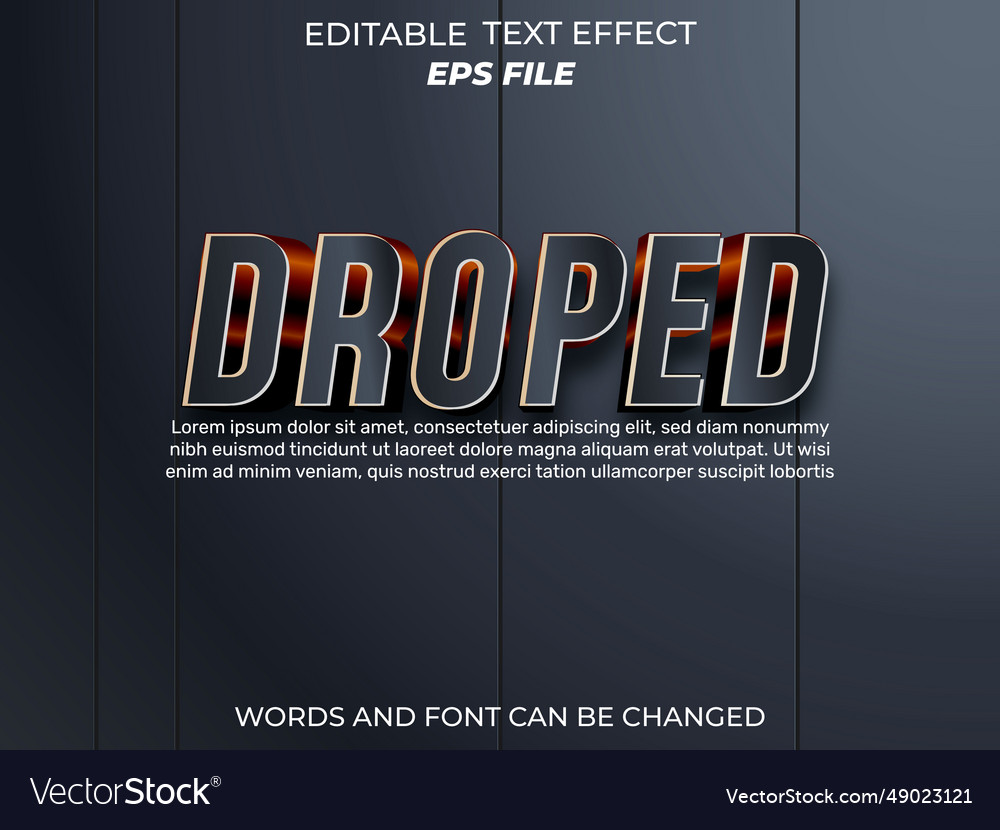 Dropped text effect font editable typography 3d Vector Image