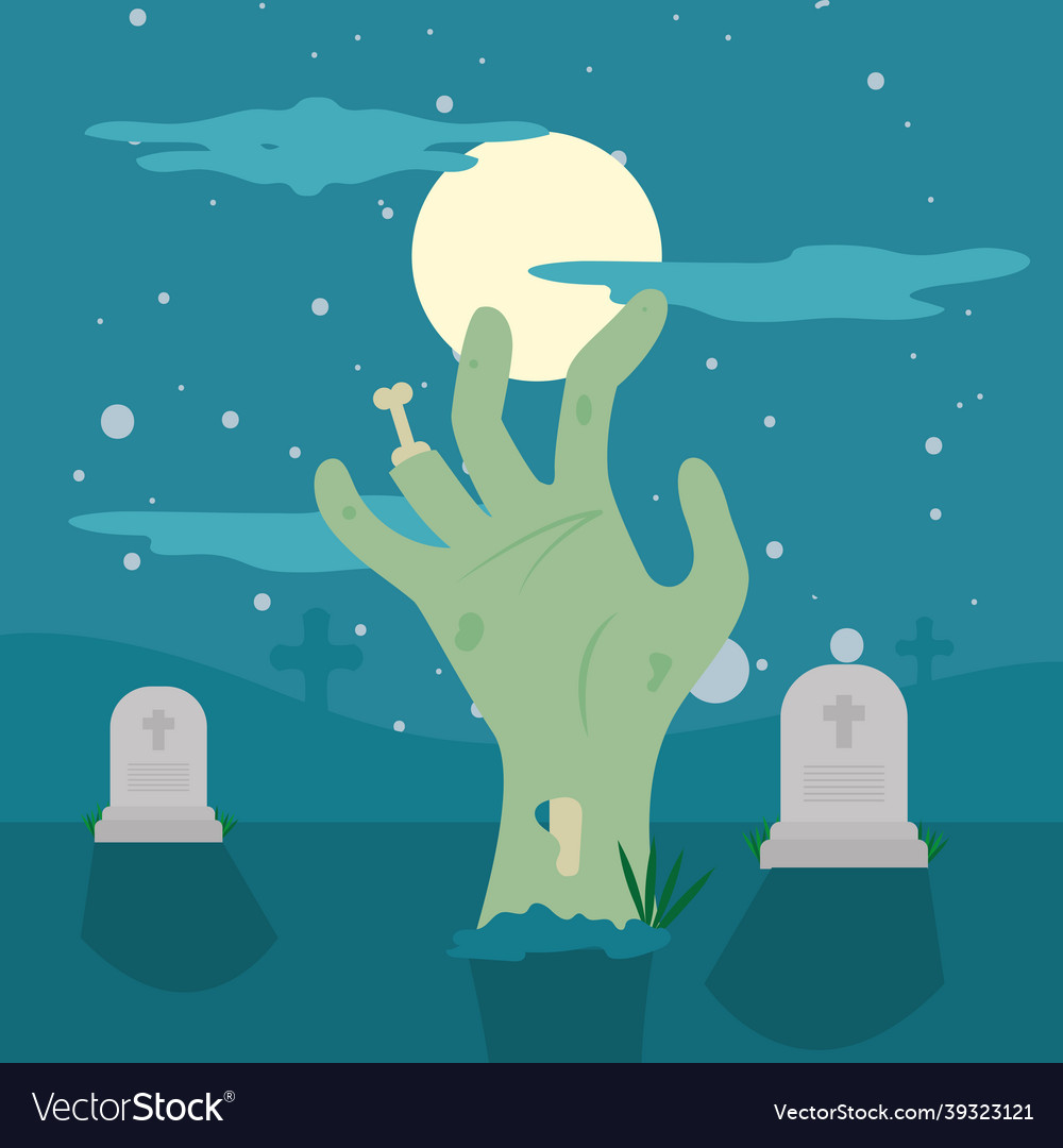 Halloween sombie hand in cemetery Royalty Free Vector Image