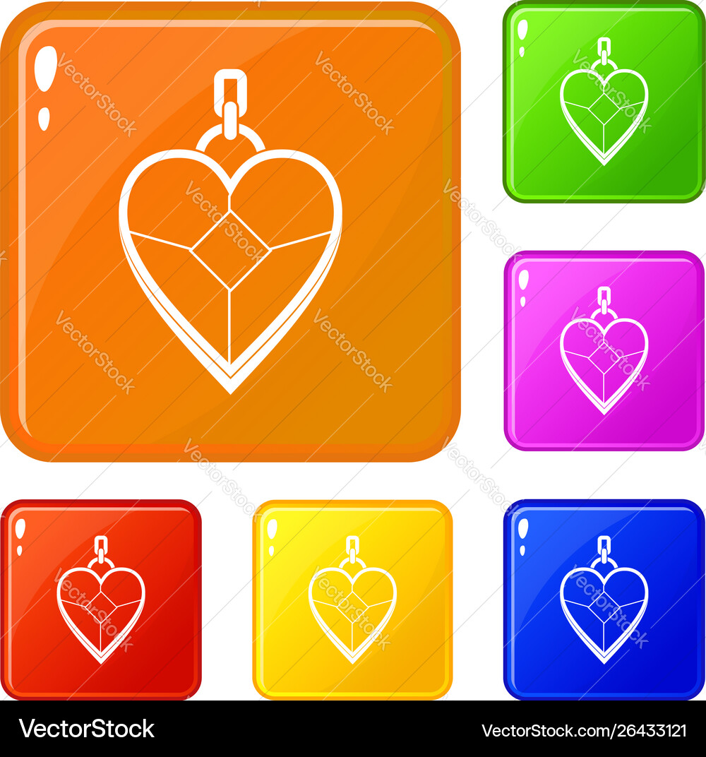 Heart shaped pendant icons set color Royalty Free Vector
