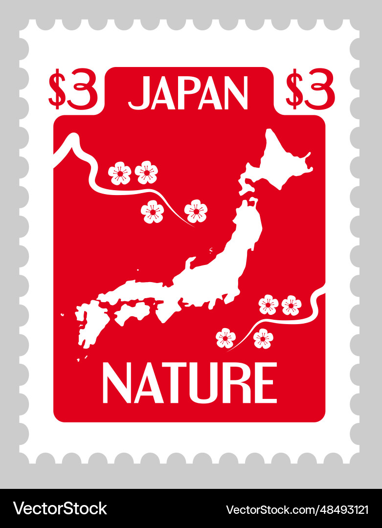 Japan nature island with cherry blossom postmark Vector Image