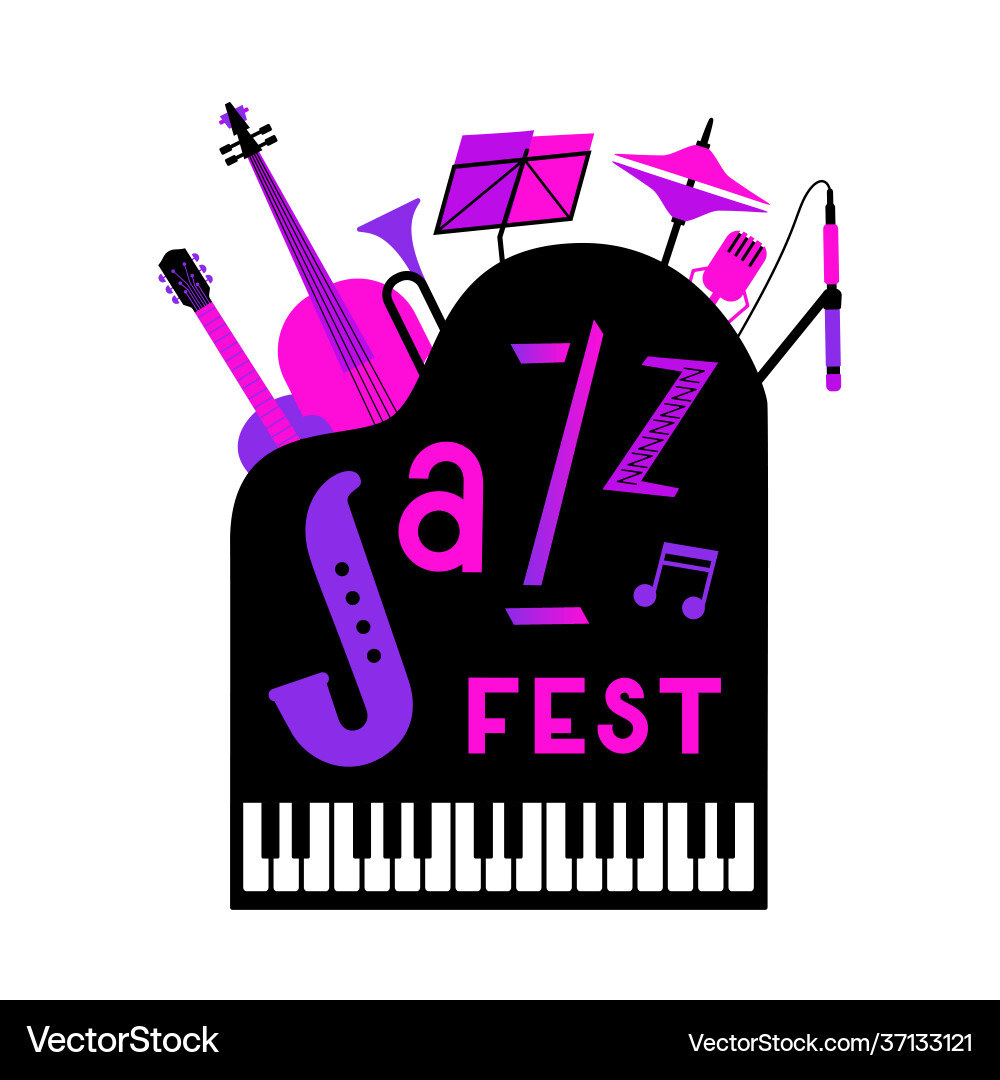 Jazz fest neon color icon with musical instruments
