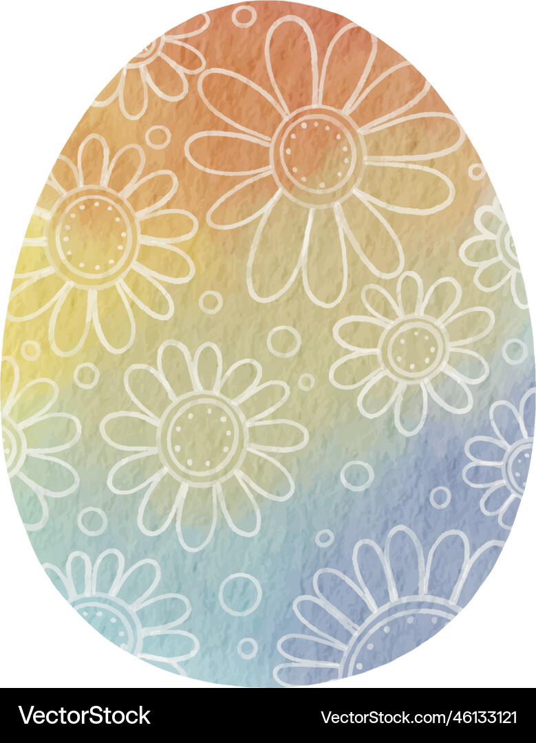Rainbow easter egg with flower texture watercolor Vector Image