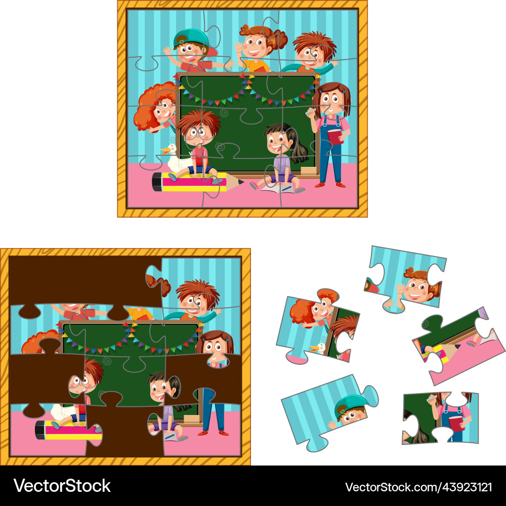 School kids photo puzzle game Royalty Free Vector Image