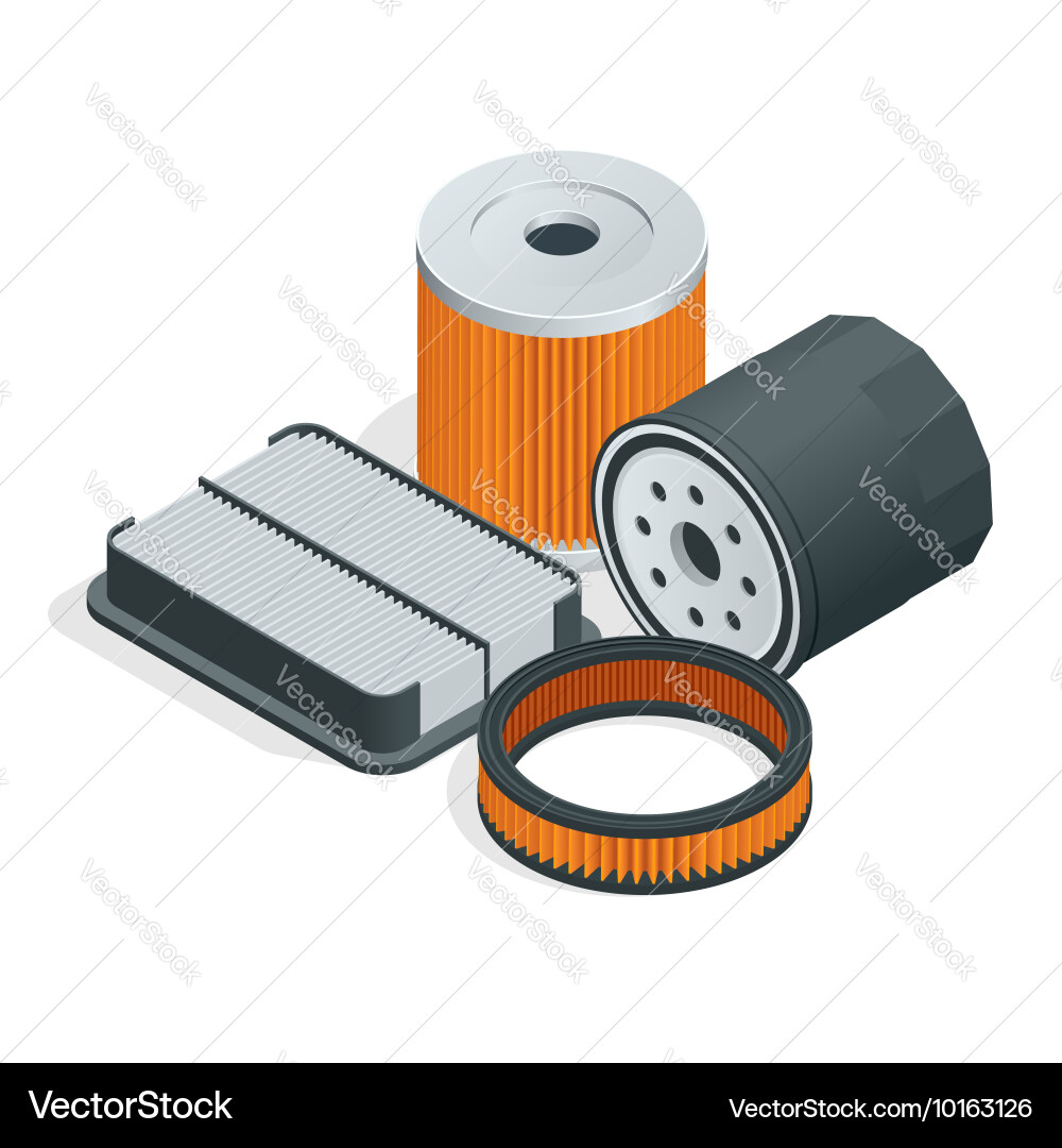Car filters isometric set parts flat 3d Royalty Free Vector