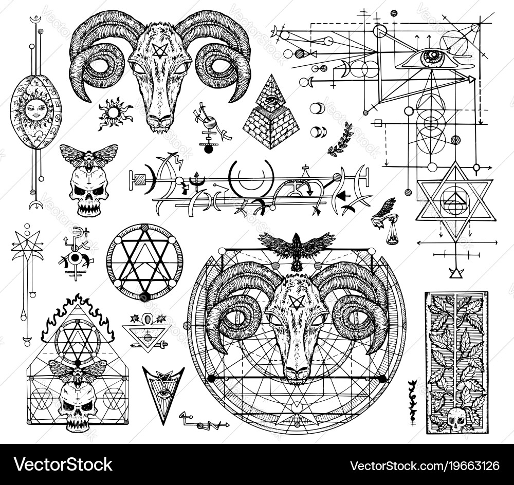 Design set with mystic graphic drawings Royalty Free Vector