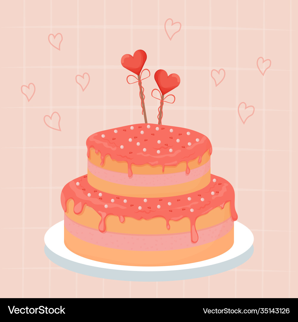 Detailed and bring pink romantic cake Royalty Free Vector