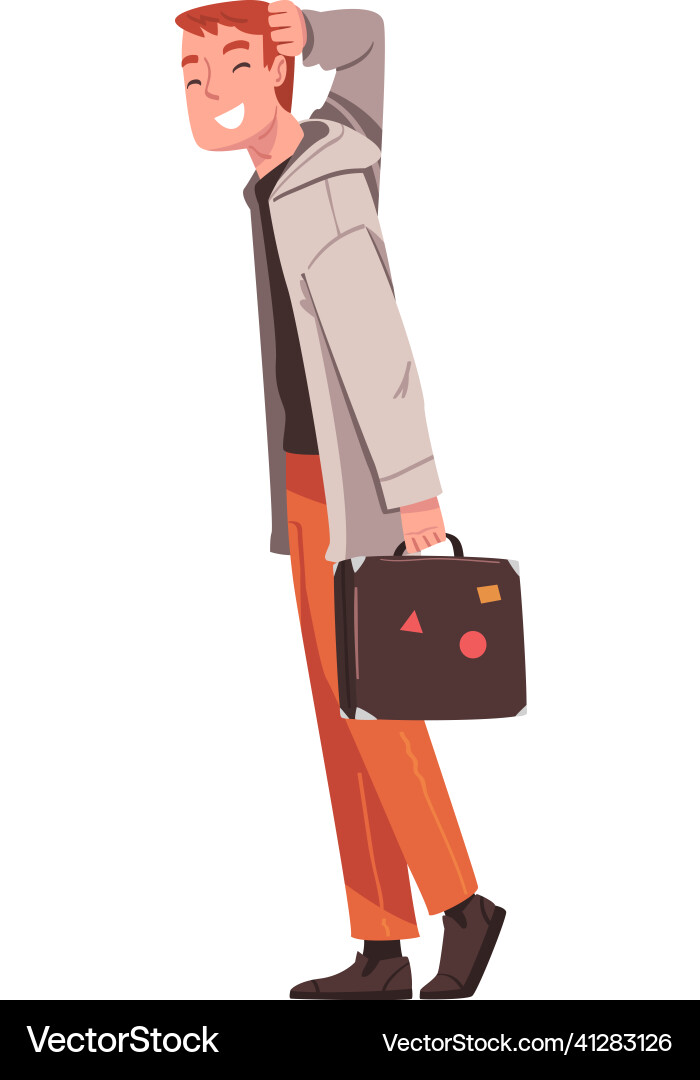 Happy man character coming back and returning home
