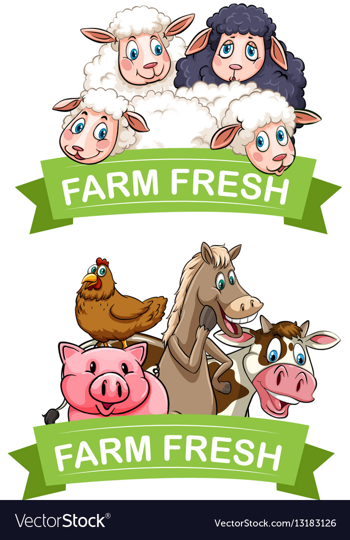 Label design with farm animals Royalty Free Vector Image